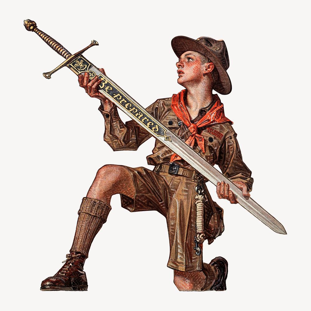 Scout holding large sword confidently. | Free PSD Illustration - rawpixel