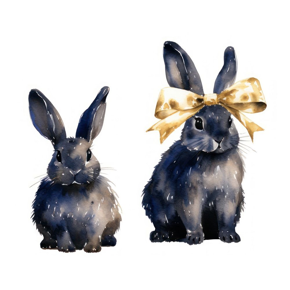 Indigo rabbit ribbon illustration watercolor | Free Photo Illustration ...