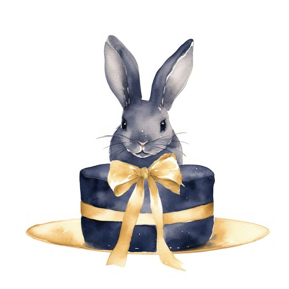 Indigo rabbit ribbon illustration watercolor | Free Photo Illustration ...