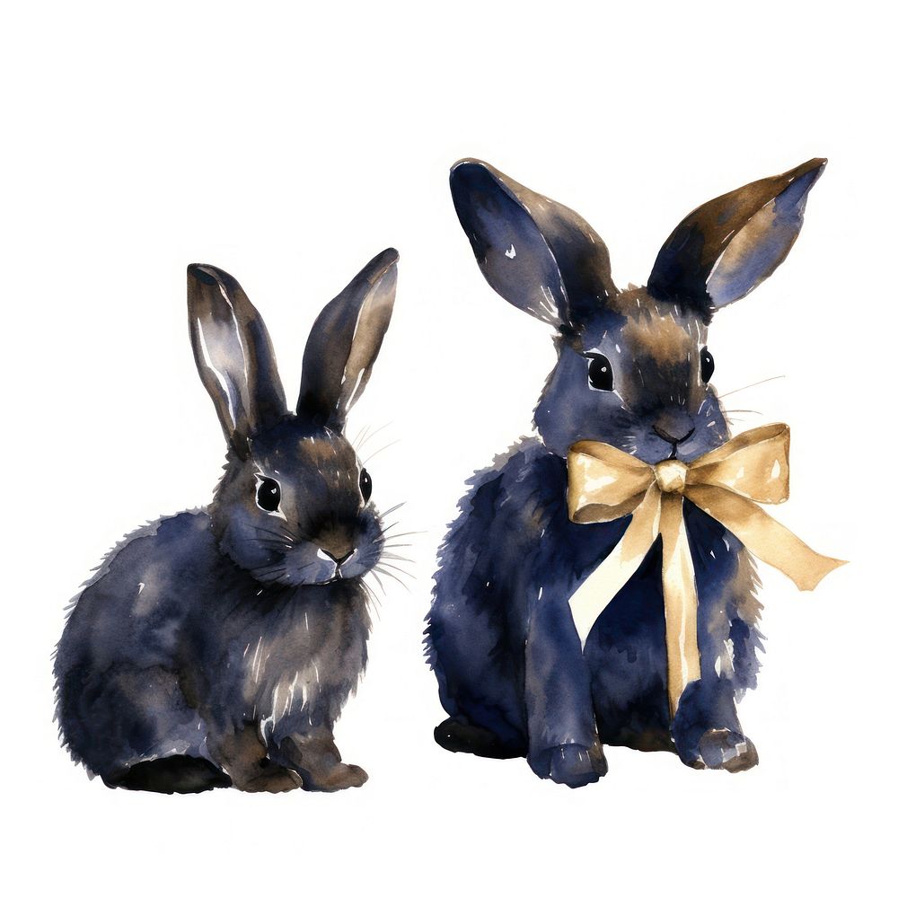 Indigo rabbit ribbon illustration watercolor | Free Photo Illustration ...