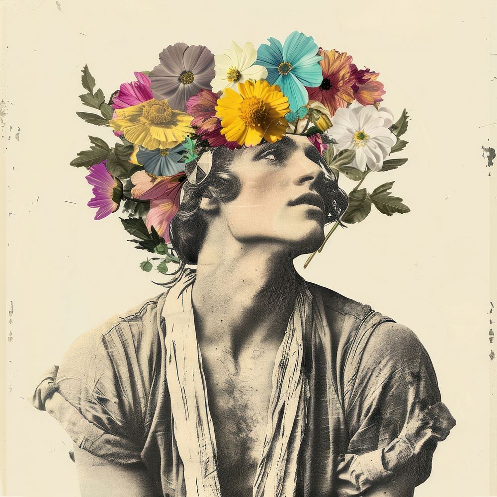 Paper collage man wearing flower | Free Photo Illustration - rawpixel