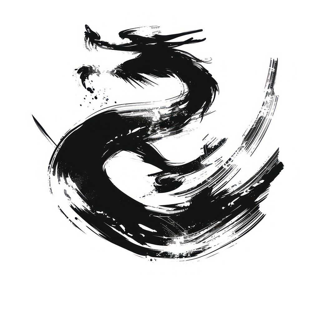 Dragon shape black white brushstroke | Free Photo Illustration - rawpixel