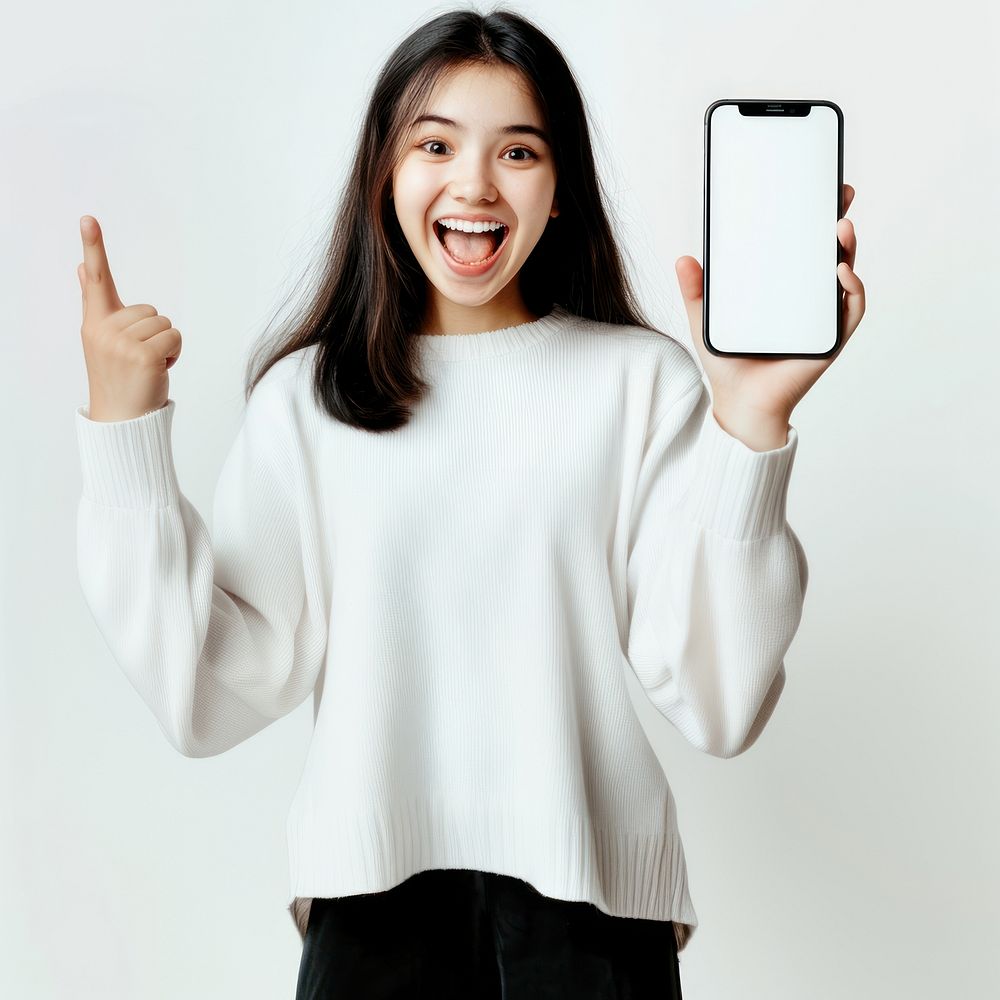 Asian woman phone sweater screen. | Free Photo - rawpixel