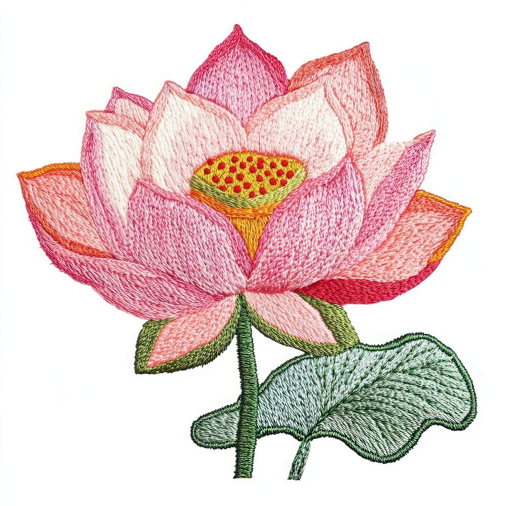 Embroidery lotus flower art illustration. | Free Photo Illustration ...