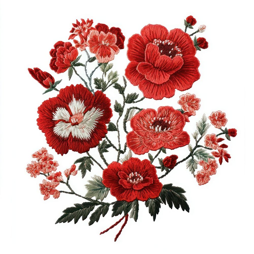 Embroidery red flowers pattern art | Free Photo Illustration - rawpixel