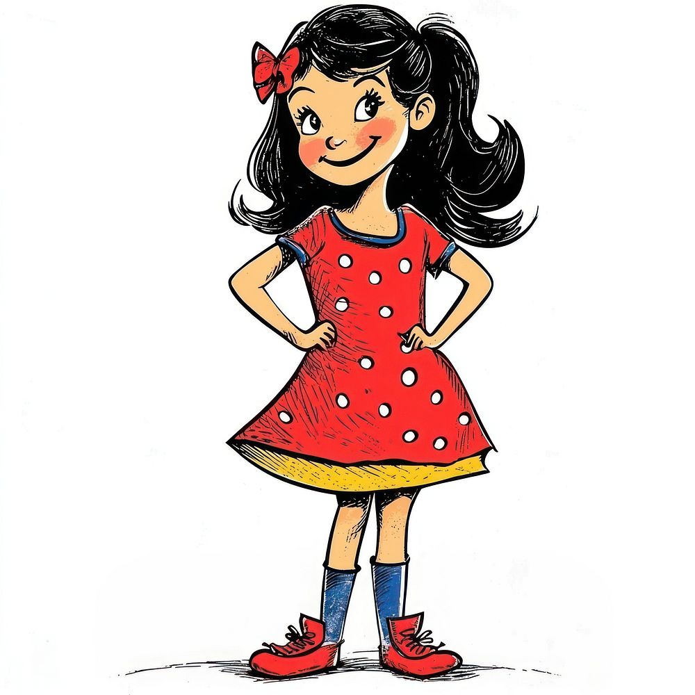 Girl illustration cartoon dress. | Free Photo Illustration - rawpixel