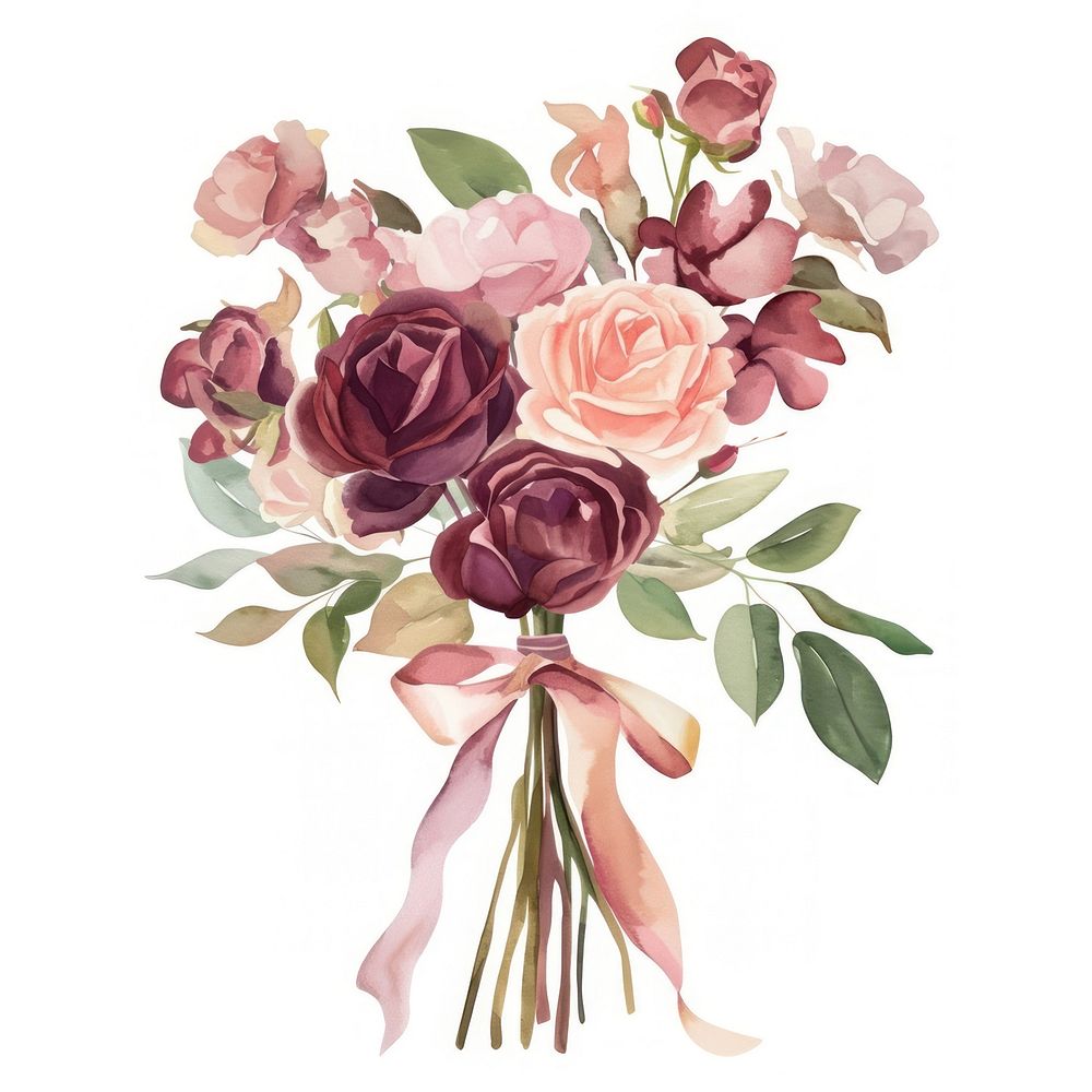 Pastel coquette burgundy rose bouquet | Free Photo Illustration - rawpixel