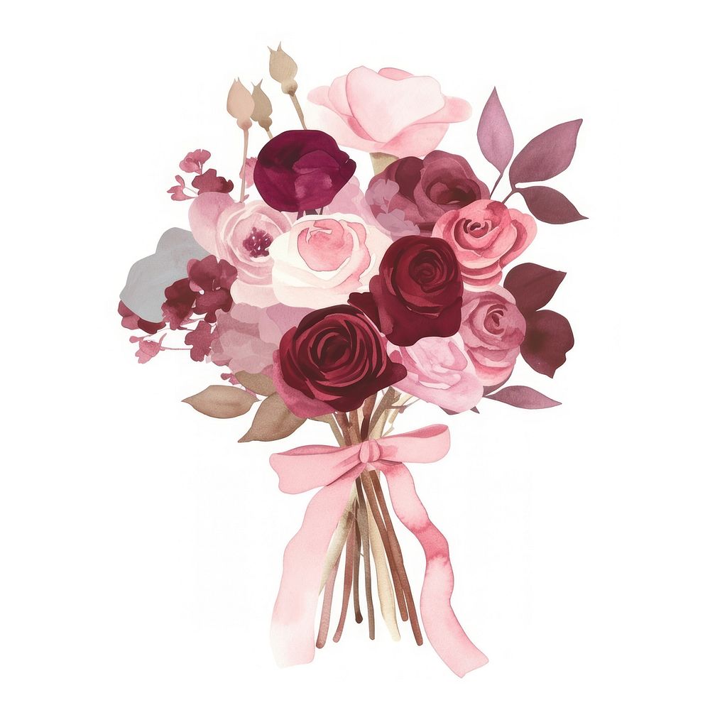 Pastel coquette burgundy rose bouquet | Free Photo Illustration - rawpixel
