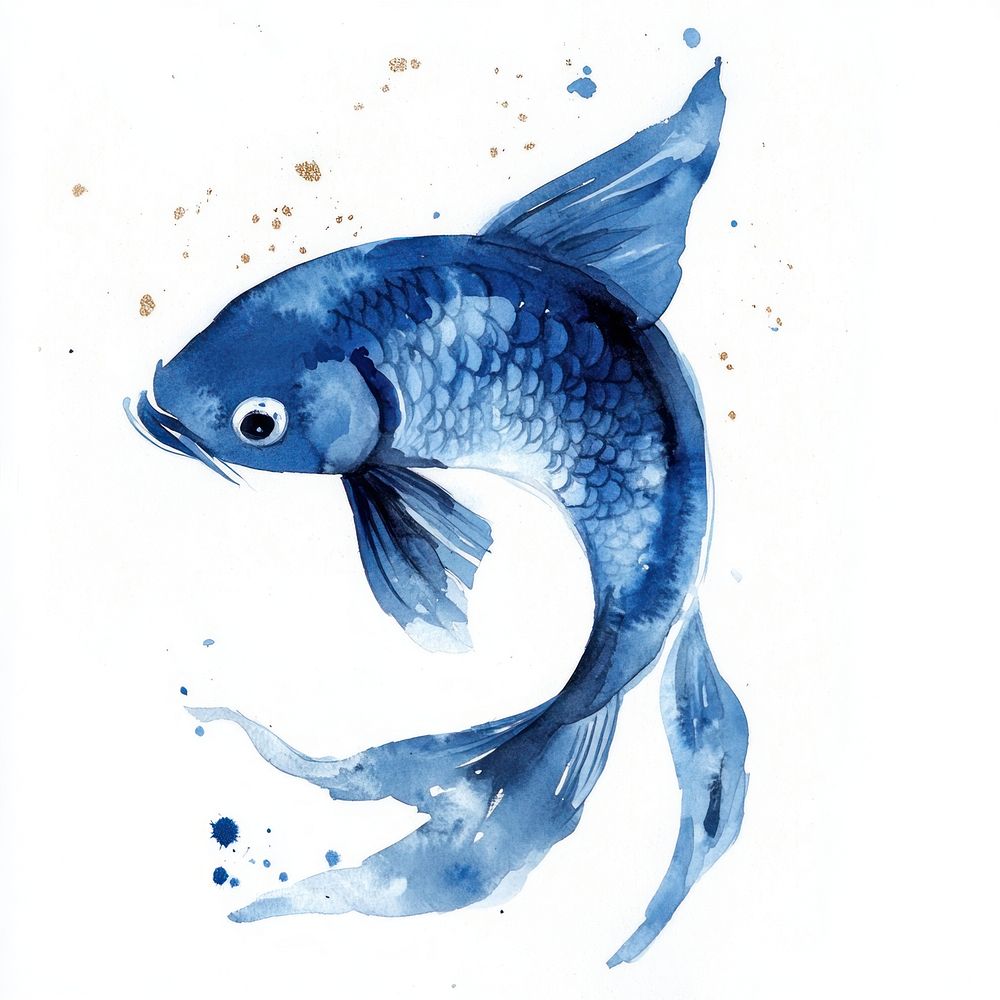 Indigo fish watercolor painting illustration. | Free Photo Illustration ...