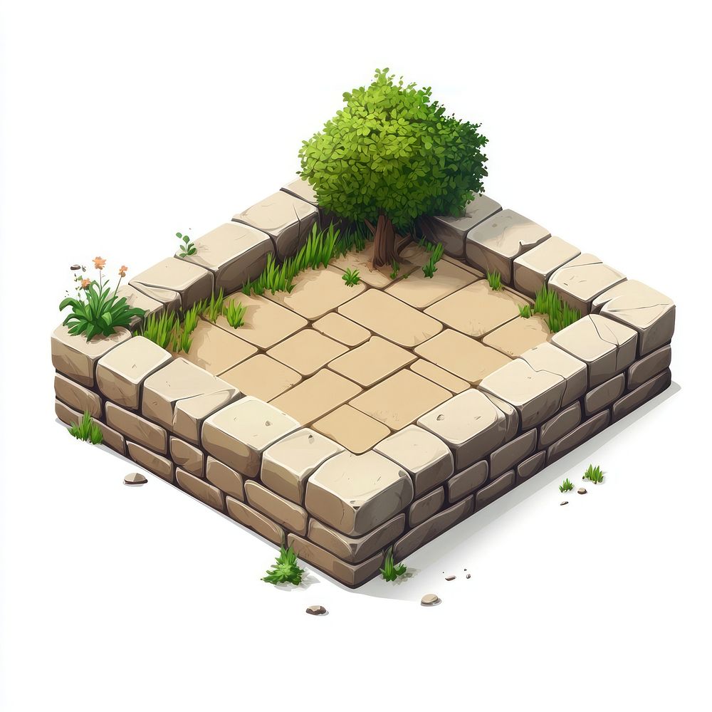 Sidewalk isometric plants tree | Free Photo Illustration - rawpixel
