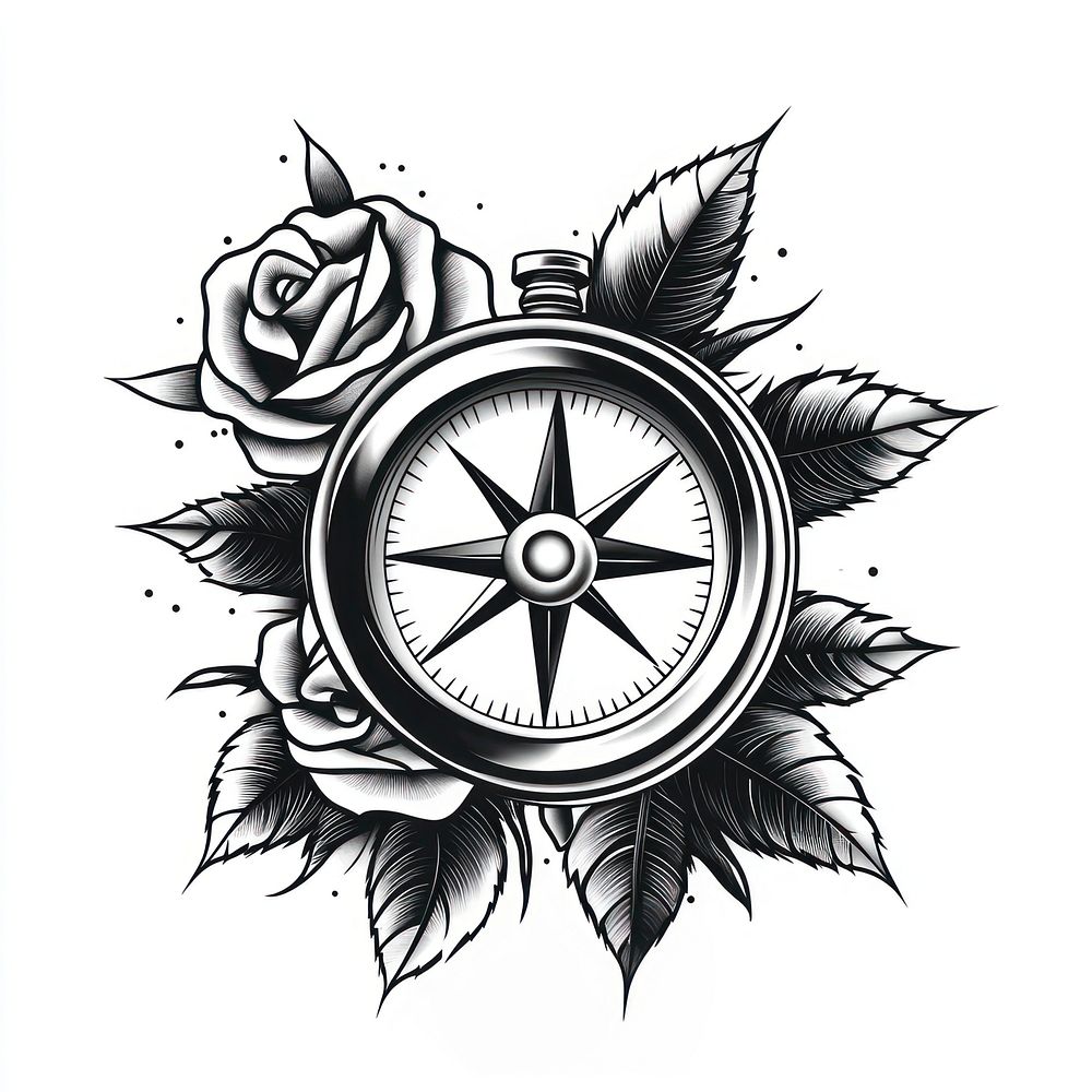 Compass and rose illustration vintage | Free Photo Illustration - rawpixel