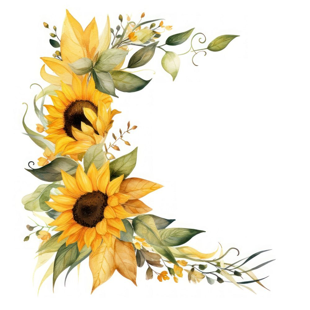 sunflower corner frame illustration watercolor | Free Photo ...