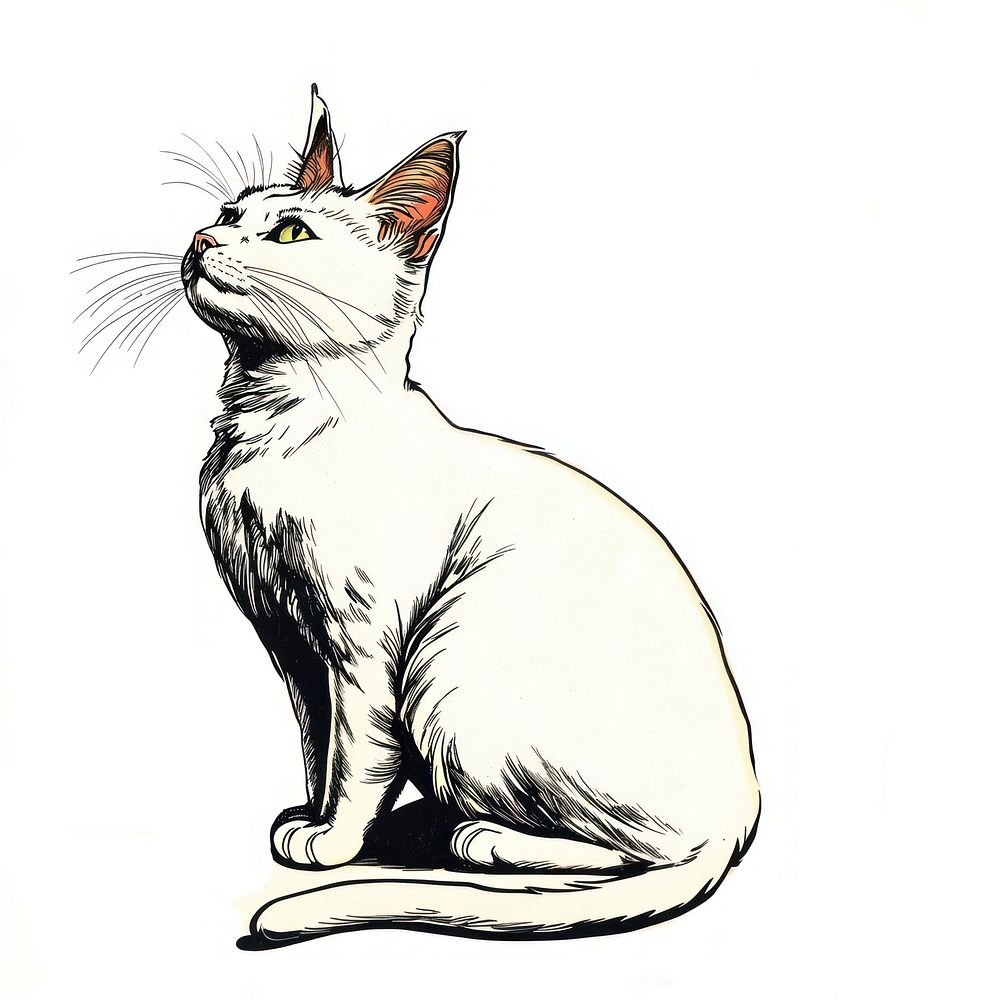 White cat illustration drawing sketch. | Free Photo Illustration - rawpixel