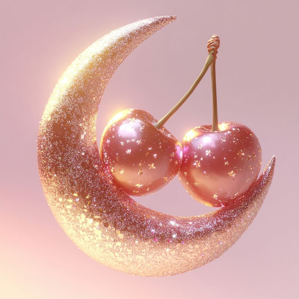 Sparkle crescent moon cherries cherry | Free Photo Illustration - rawpixel