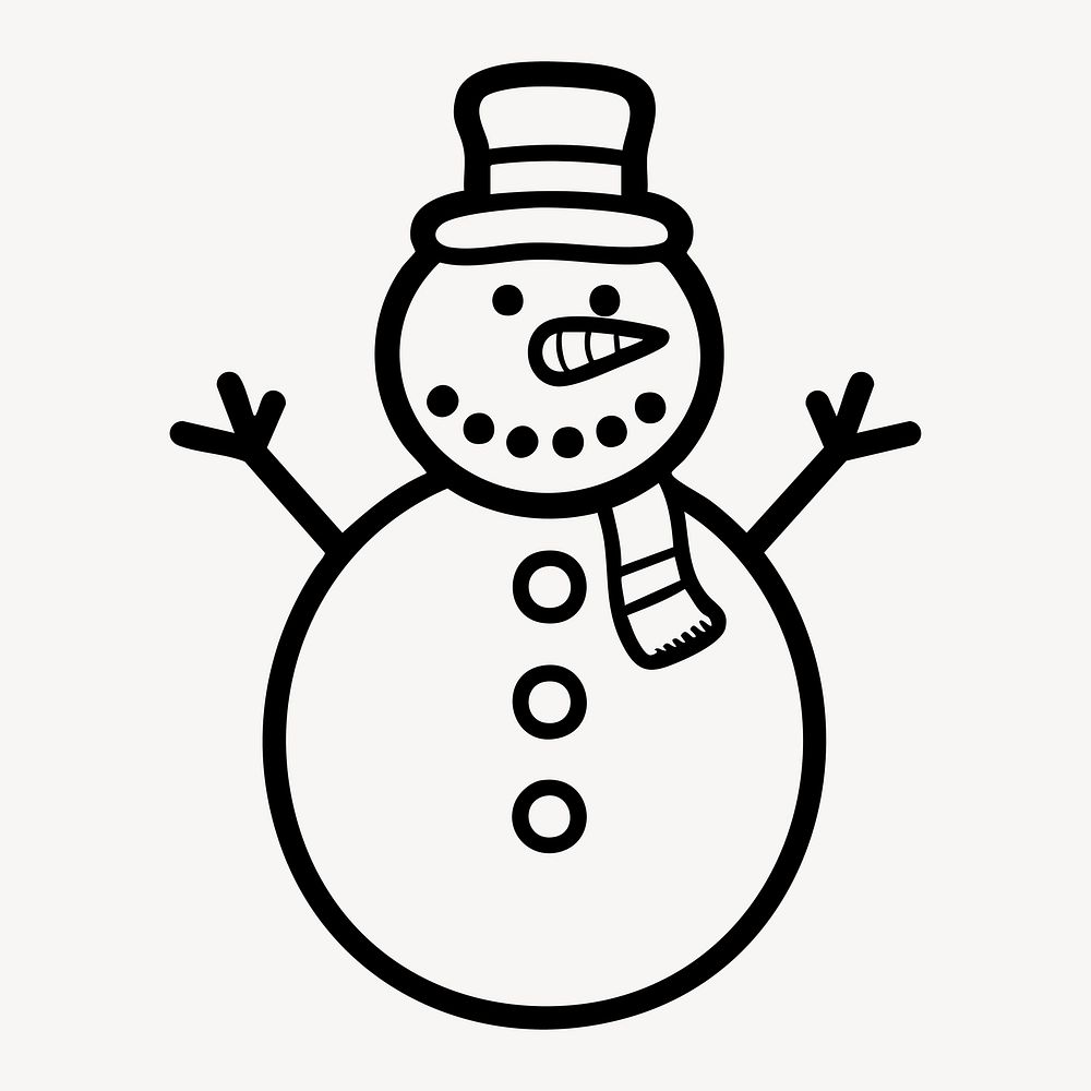 Cheerful snowman line art illustration | Free Vector - rawpixel