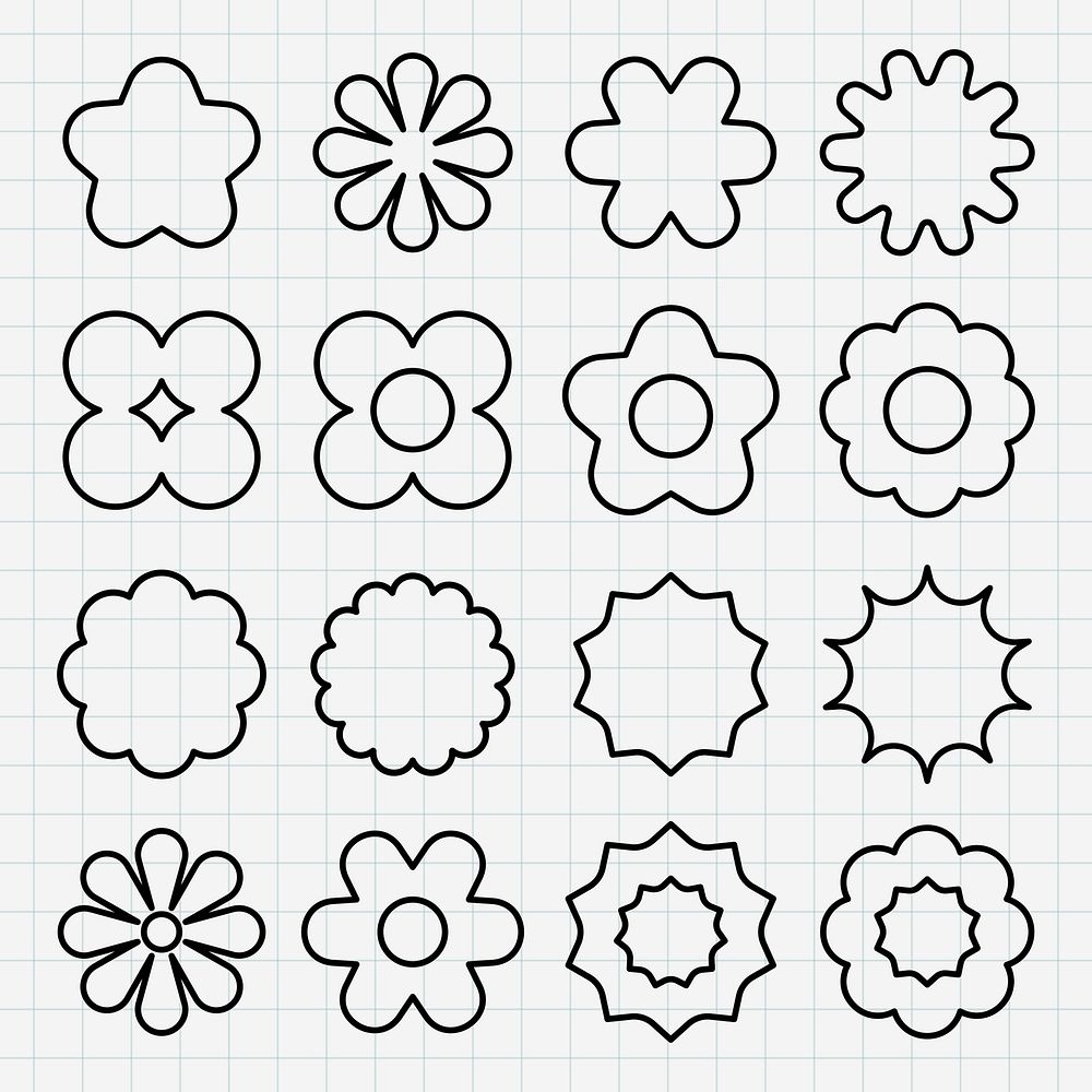 Vectors. Grid 16 flower-shaped outlines. | Premium Vector - rawpixel