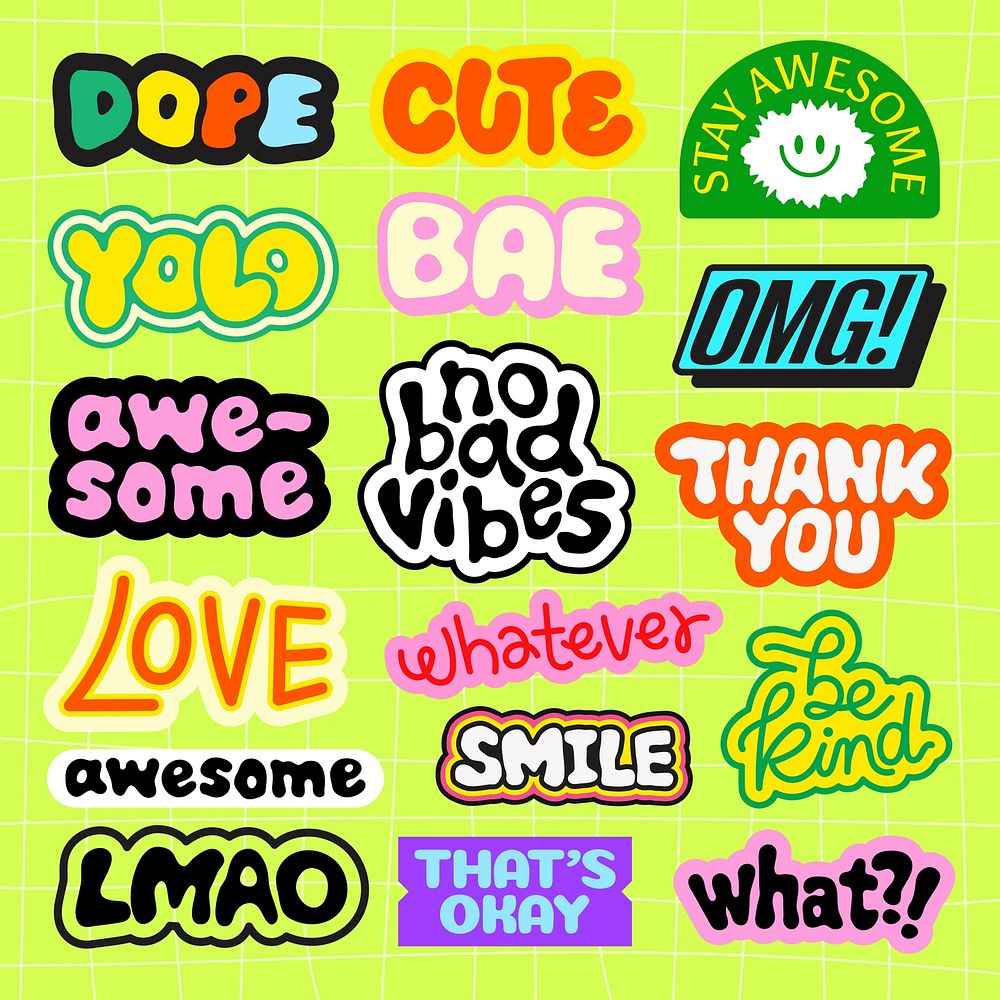 Colorful stickers phrases like 'awesome', | Premium Vector - rawpixel
