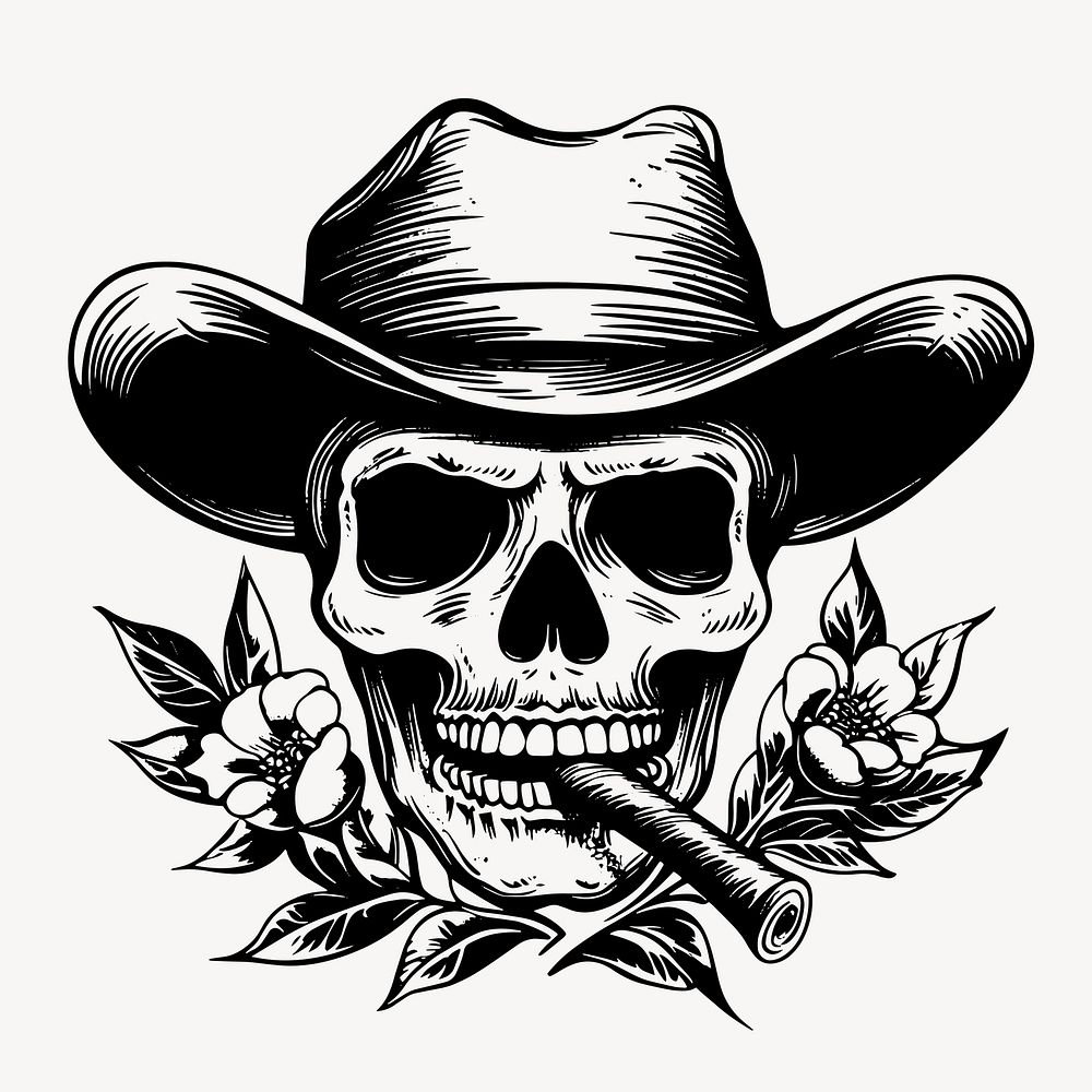 Cowboy skull cigar illustration art, | Free Vector - rawpixel