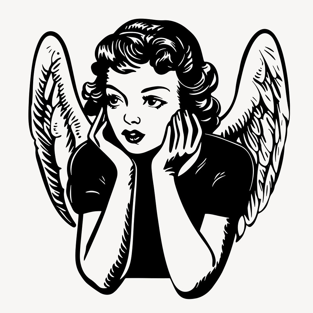 Vintage angel illustration, contemplative expression, | Free Vector ...