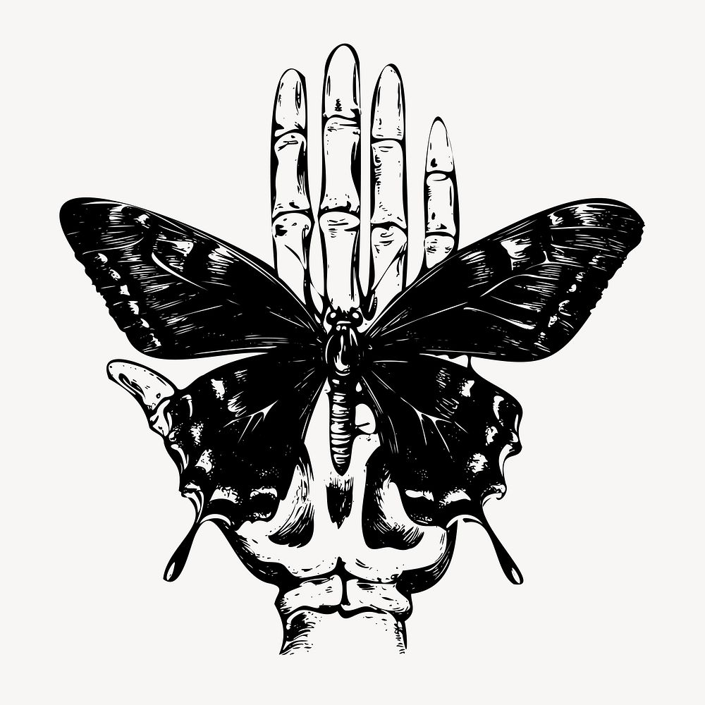 Surreal skeleton hand butterfly, old | Free Vector - rawpixel