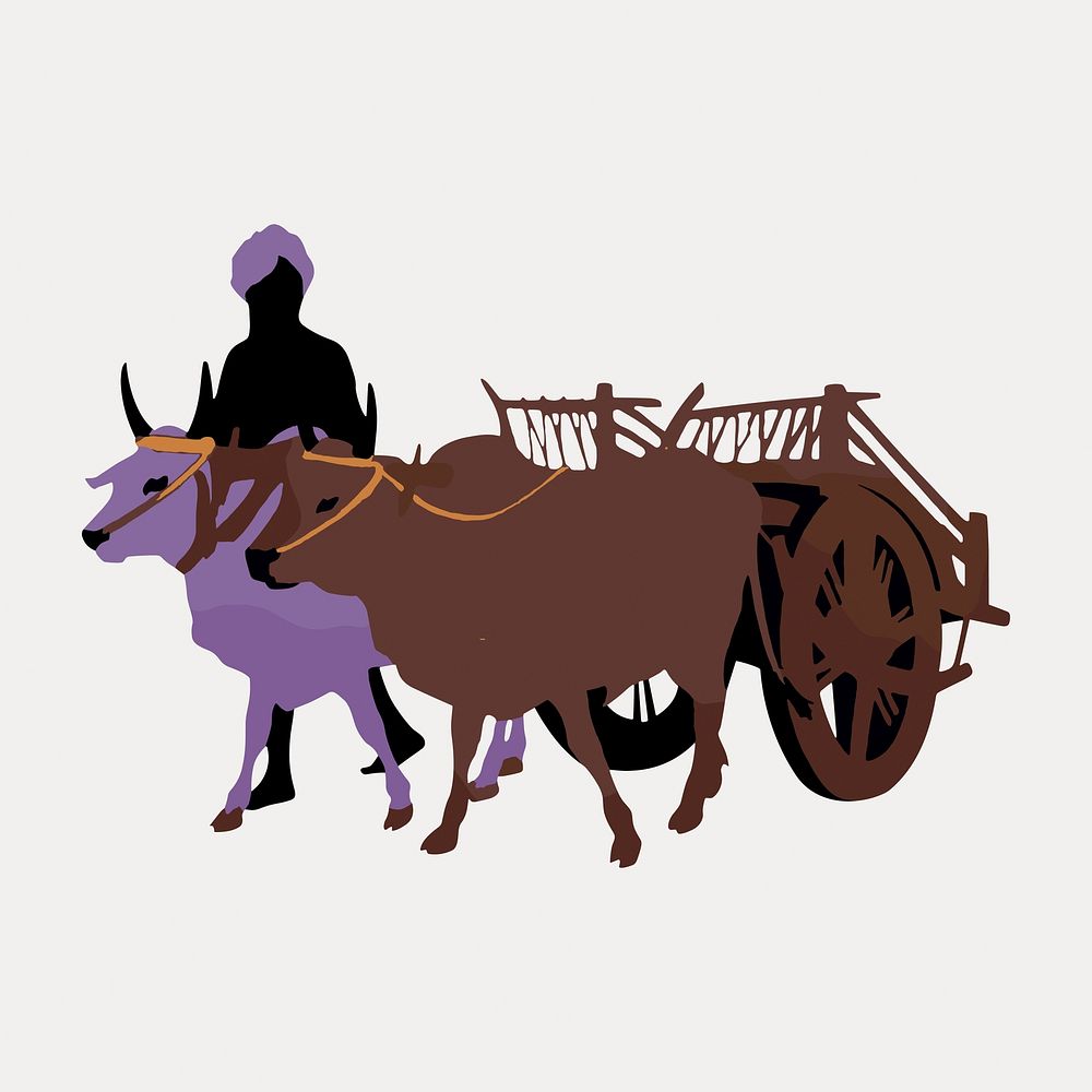 Ox cart & man silhouette, | Free Vector - rawpixel