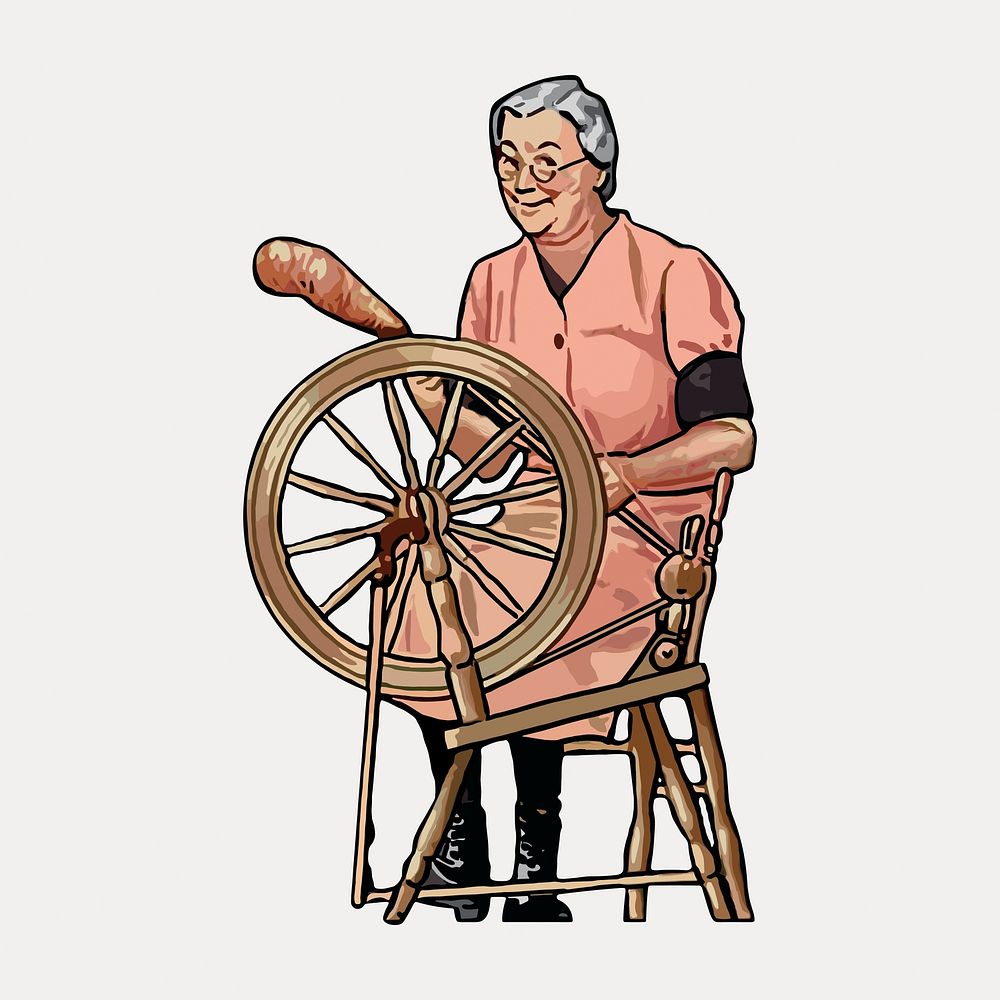 Spinning wheel lady chromolithograph art, | Free Vector - rawpixel