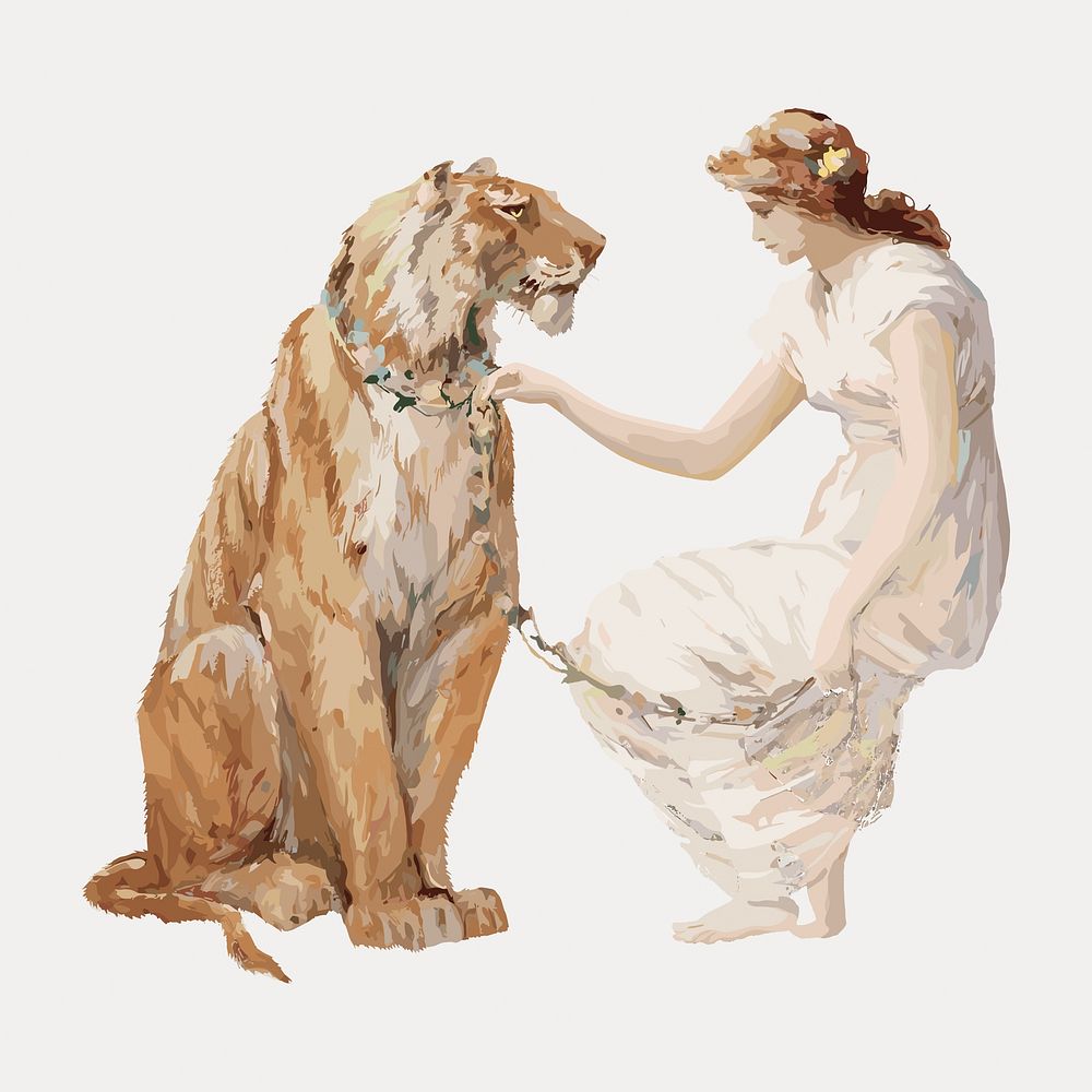Lady and Tiger, vintage illustration | Free Vector - rawpixel
