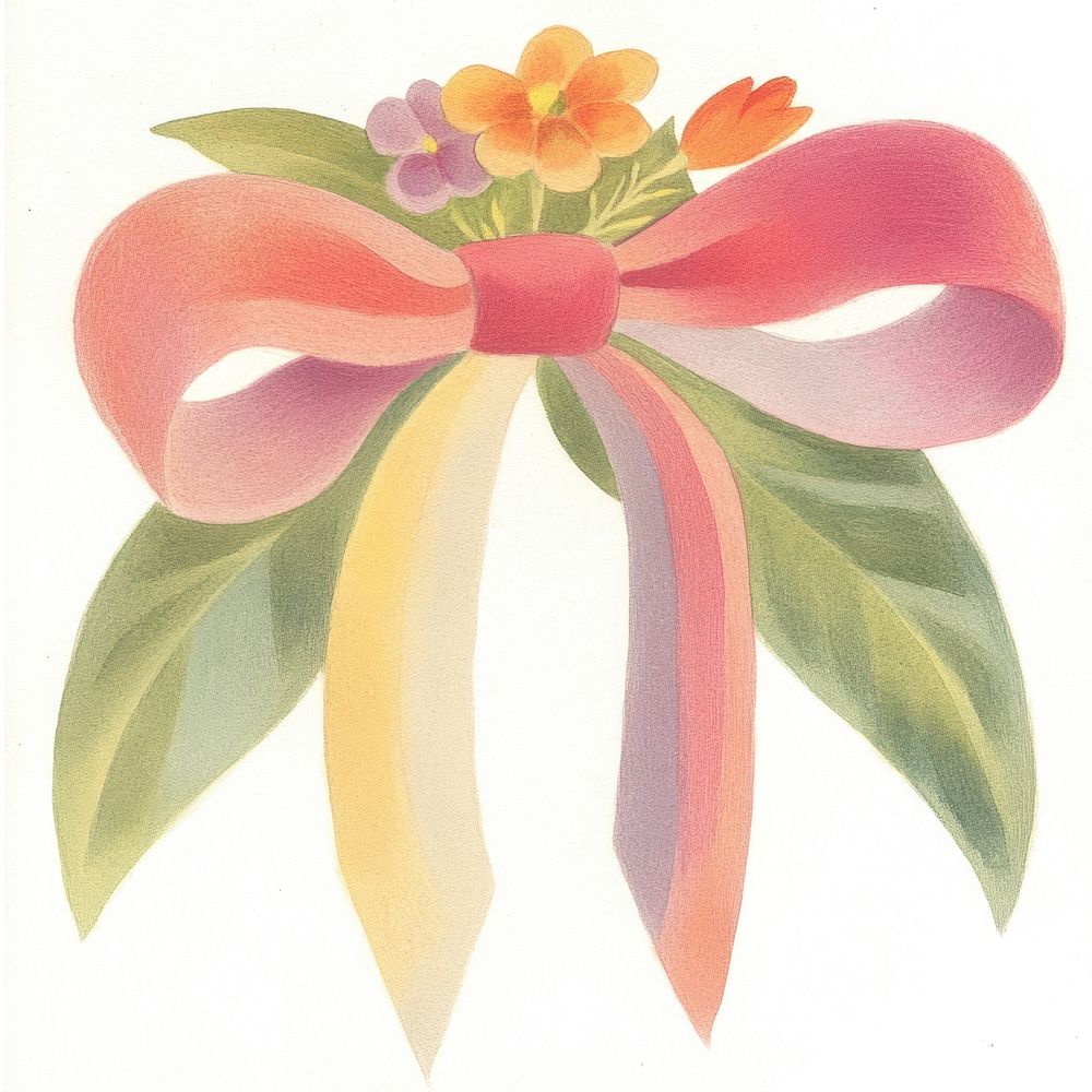 Cute floral ribbon bow illustration | Free Photo Illustration - rawpixel