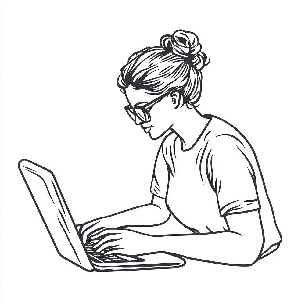 Woman using laptop drawing white | Free Photo Illustration - rawpixel