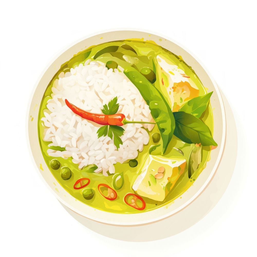Thai green curry rice illustration | Free Photo Illustration - rawpixel