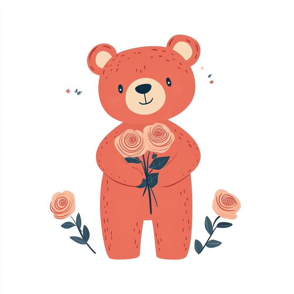 Teddy bear holding roses illustration | Free Photo Illustration - rawpixel