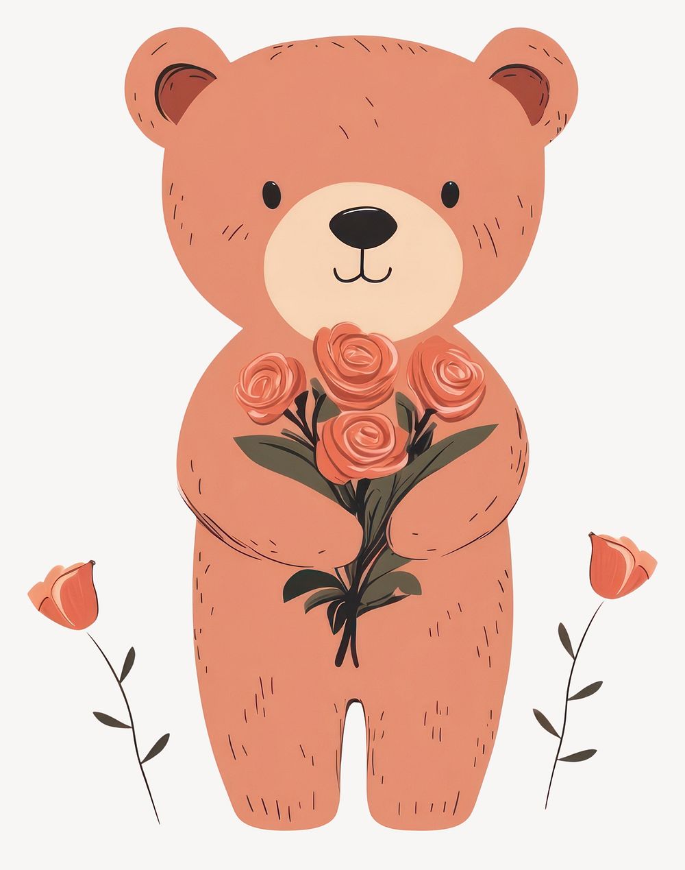 Teddy bear holding roses illustration | Free Vector - rawpixel