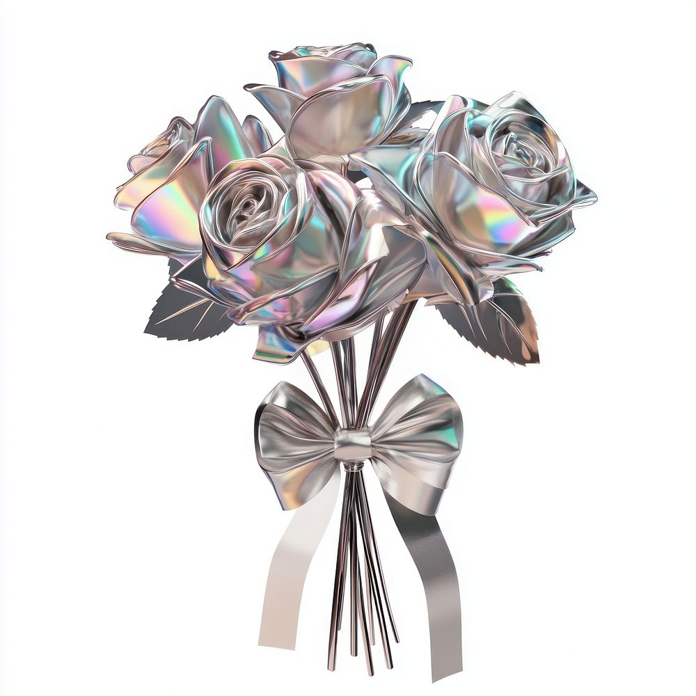Silver roses bouquet holographic graphics | Free Photo - rawpixel