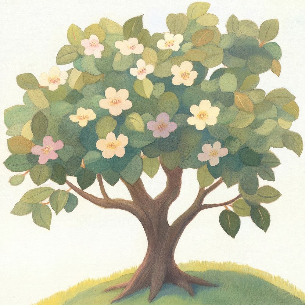 Tree flowers illustration springtime painting. | Free Photo ...