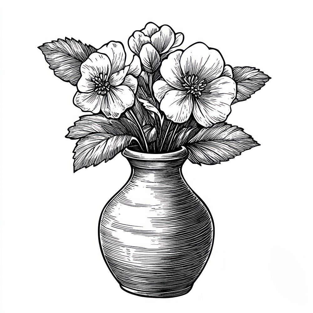 Vas flower art drawing flowers. | Free Photo Illustration - rawpixel