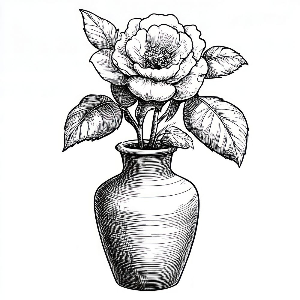 Vas flower art drawing sketch. | Free Photo Illustration - rawpixel