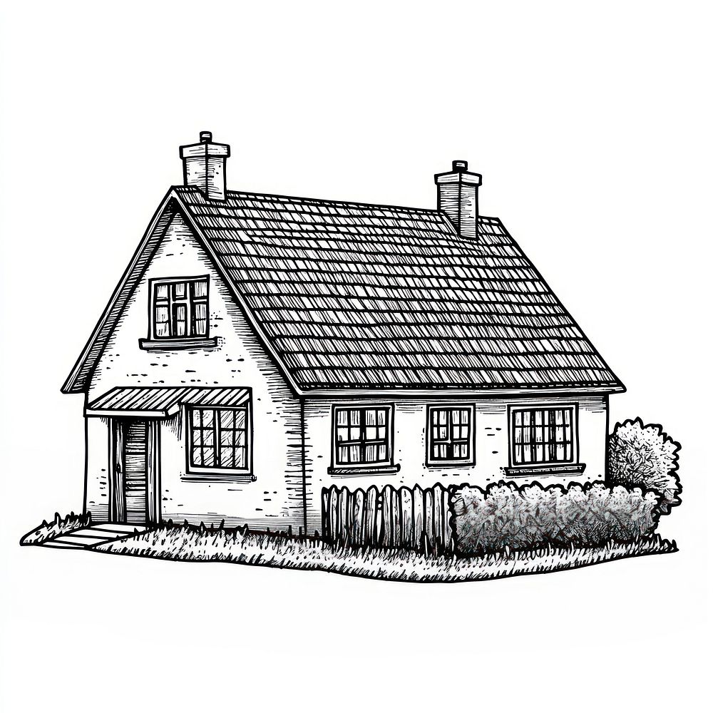Modern house cottage drawing art. | Free Photo Illustration - rawpixel