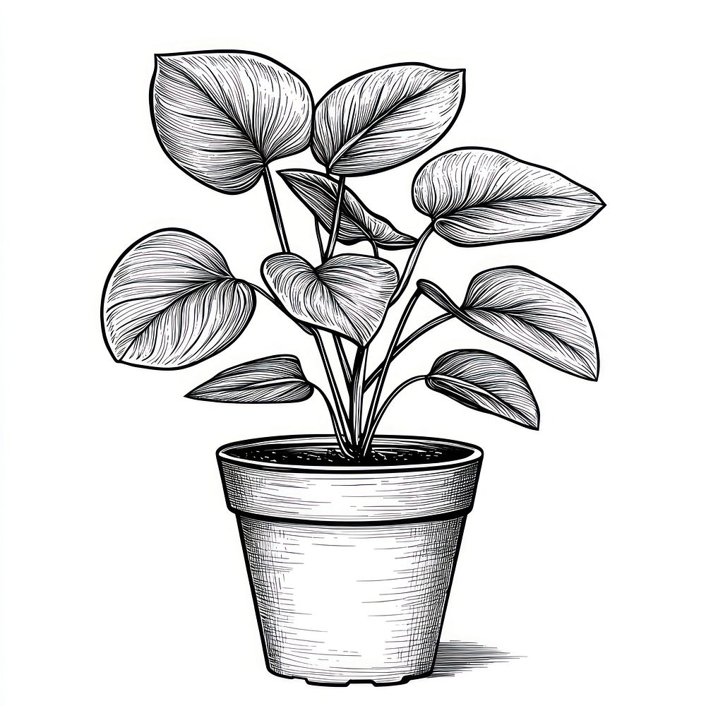 Potted plant art drawing black | Free Photo Illustration - rawpixel