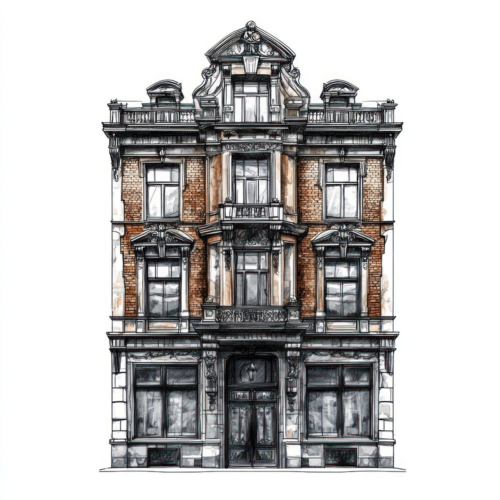 Front an old building drawing | Free Photo Illustration - rawpixel