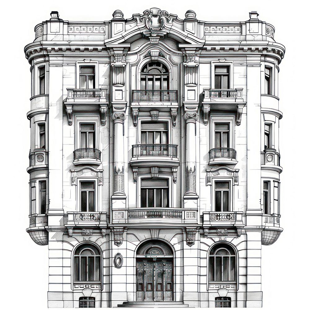 Front an old building drawing | Free Photo Illustration - rawpixel