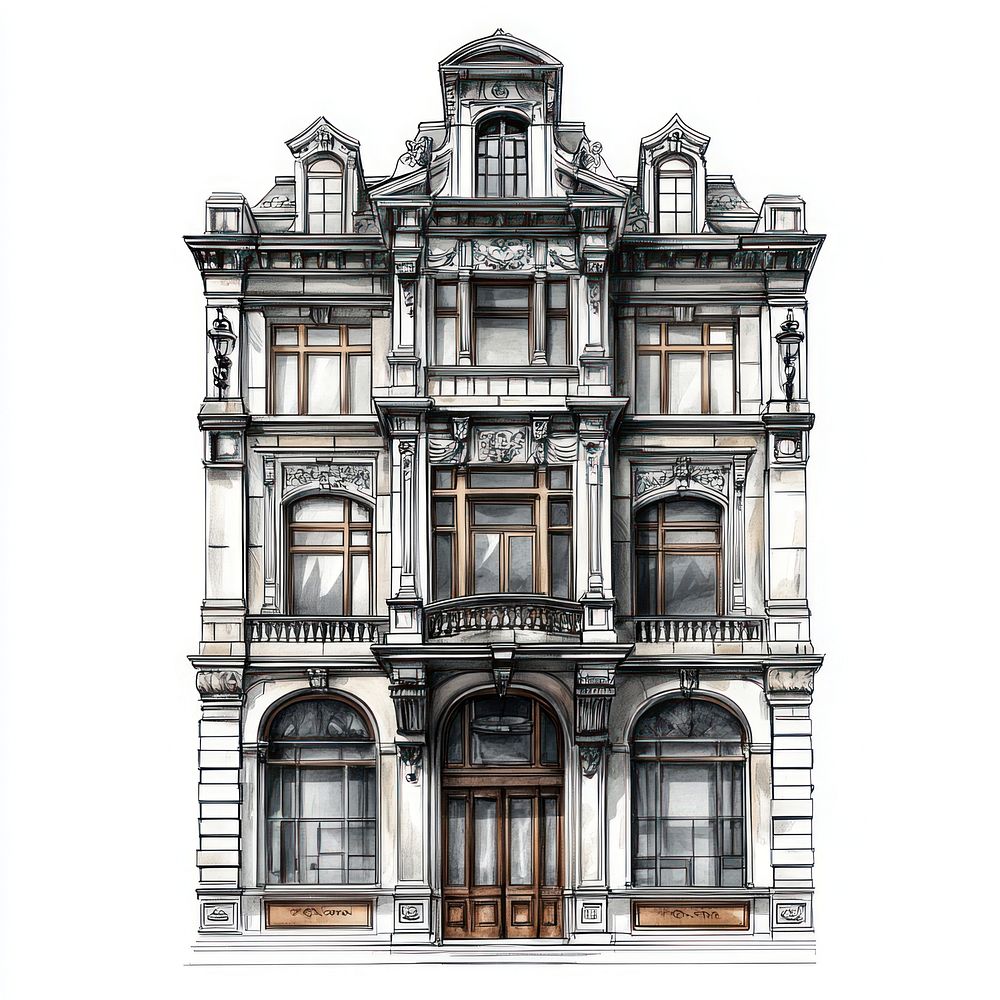 Front an old building drawing | Free Photo Illustration - rawpixel
