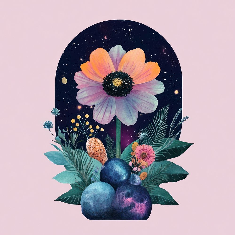 Flower illustration galaxy art. | Free Photo Illustration - rawpixel