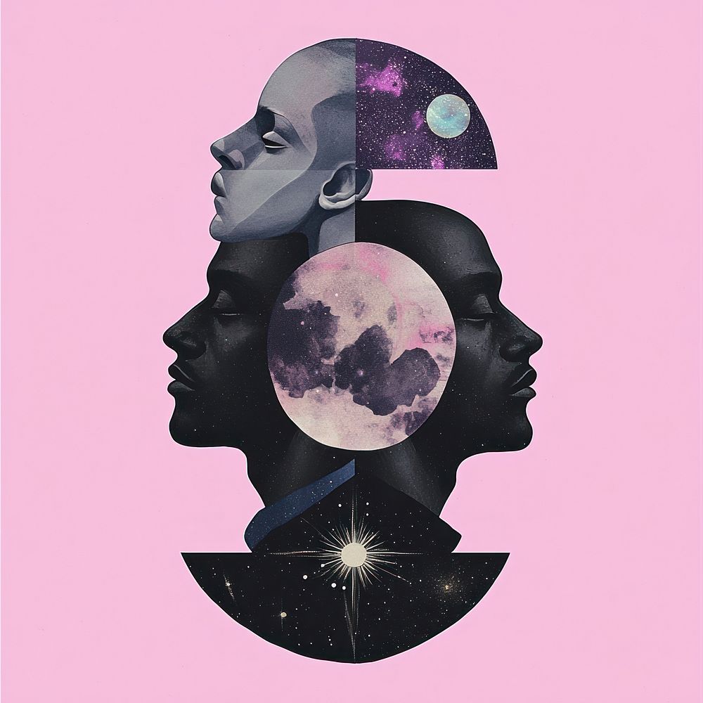 Gemini illustration faces moon. | Free Photo Illustration - rawpixel