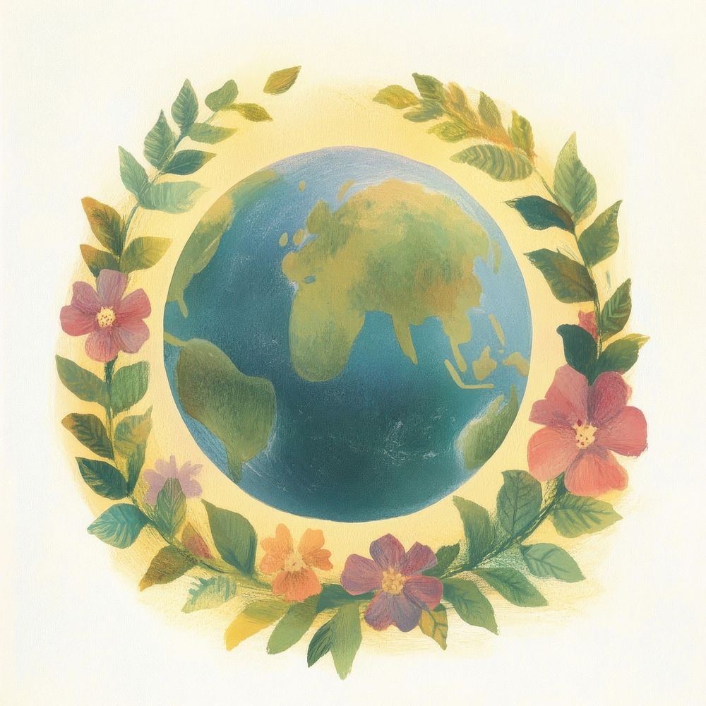 Cute floral earth illustration planet | Free Photo Illustration - rawpixel