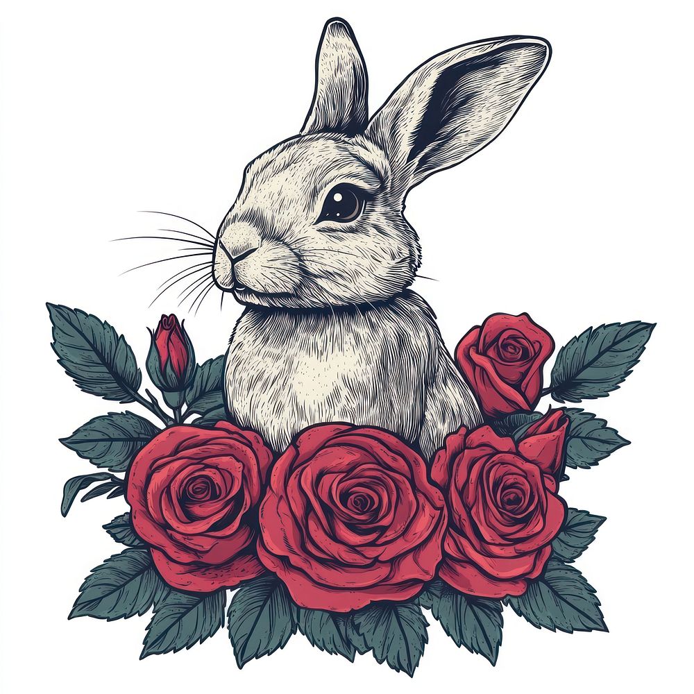 Rabbit and tear and roses | Free Photo Illustration - rawpixel