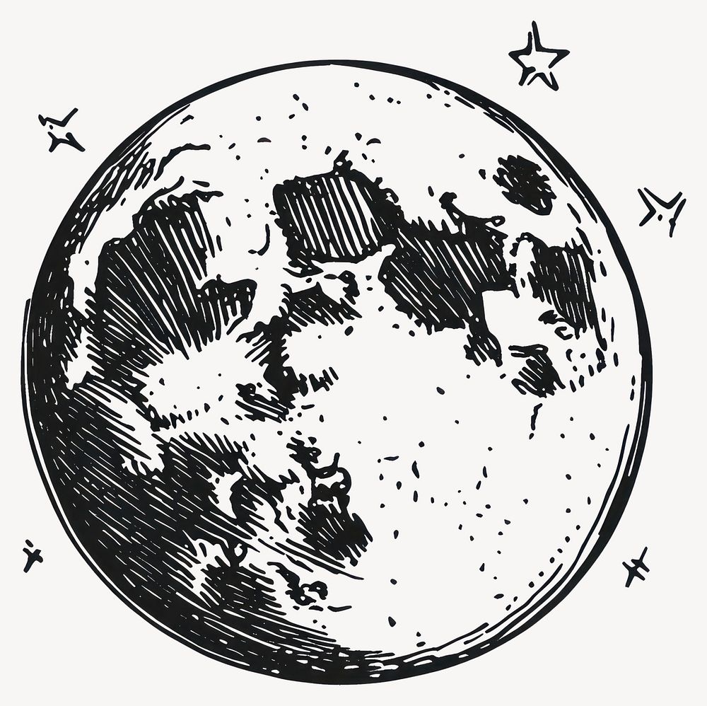 Moon sketch white illustration vector | Free Vector - rawpixel