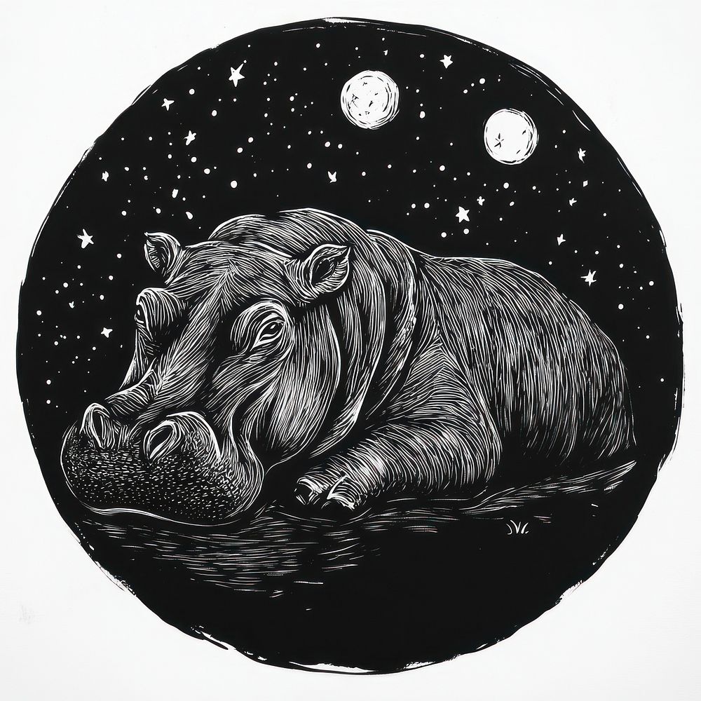 Hippopotamus hippo animal night. | Free Photo Illustration - rawpixel