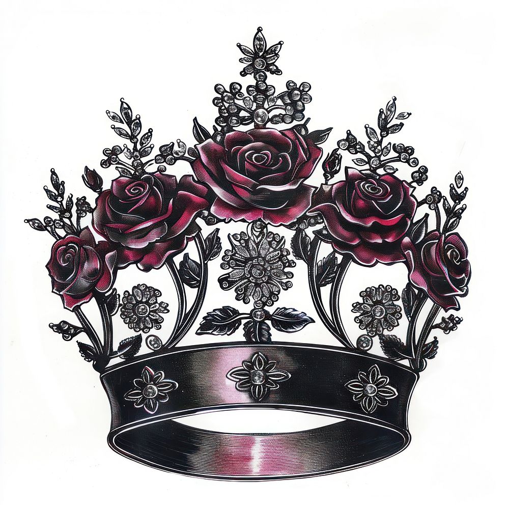 Diamond roses crown illustration vintage | Free Photo Illustration ...