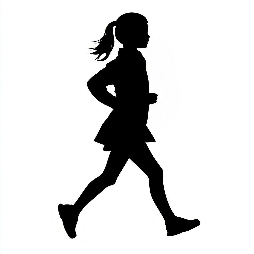 Girl running silhouette black white. | Free Photo Illustration - rawpixel
