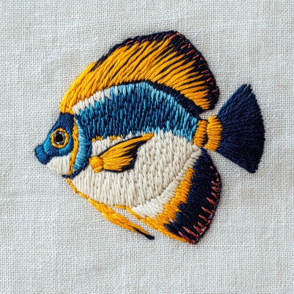 Angelfish embroidery style pattern fabric | Free Photo - rawpixel